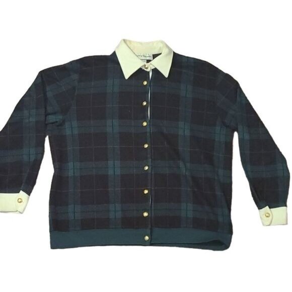 Vintage | Tops | Vintage Cathy Daniels Green Red Plaid Medium Gold ...